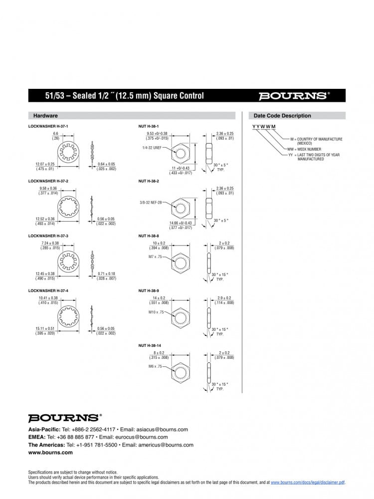 Bourns 51/53 PCB mounting bracket dimensions
