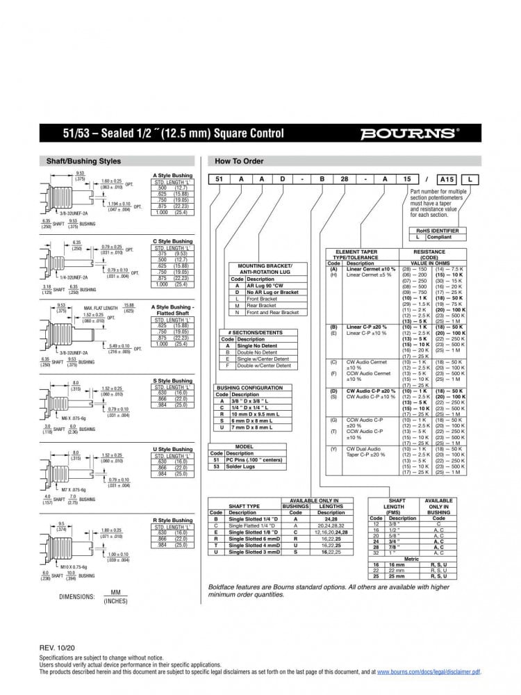 Bourns 51/53 hardware drawings