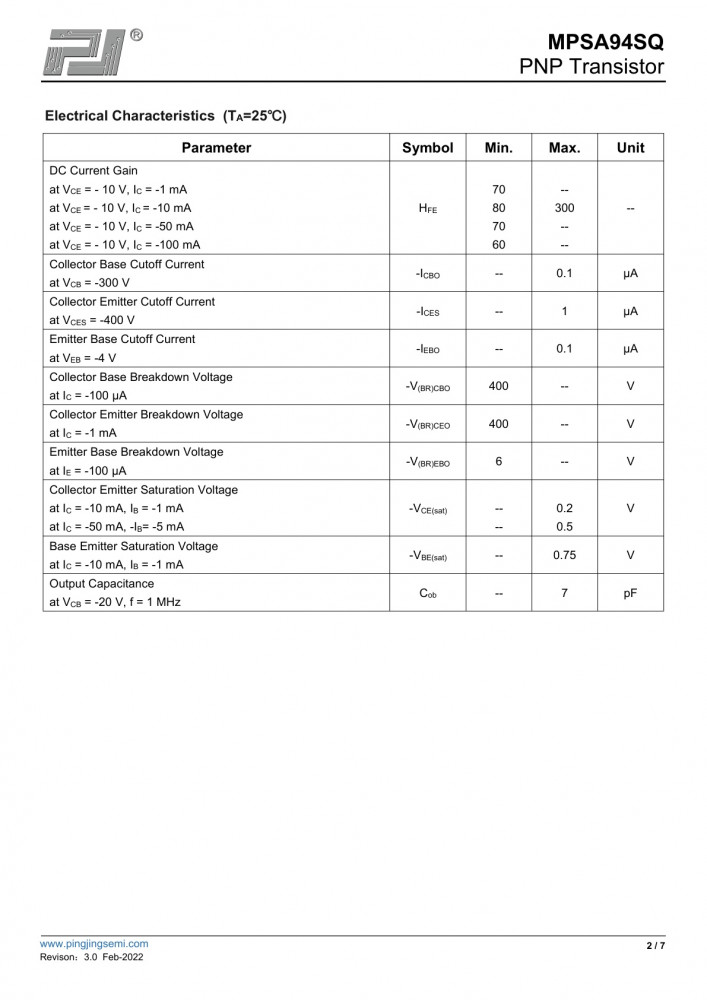 MPSA94SQ datasheet page 2