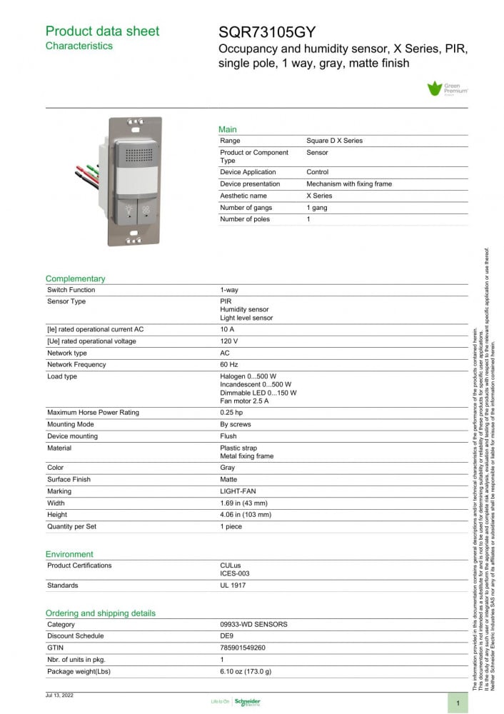SQR73105GY technical document page 1