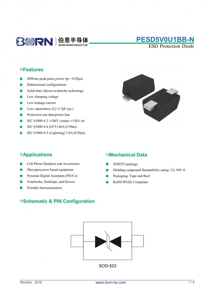 PESD5V0U1BB-N datasheet page 1