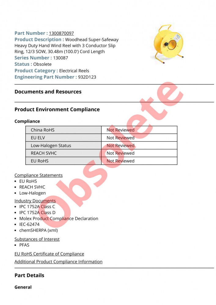 Product document page 1 for MOLEX 1300870097
