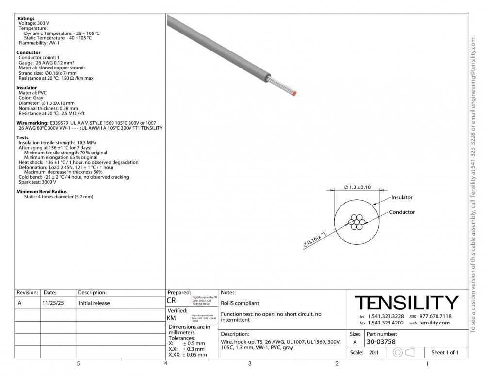 Tensility International 30-03758 hook-up wire product drawing