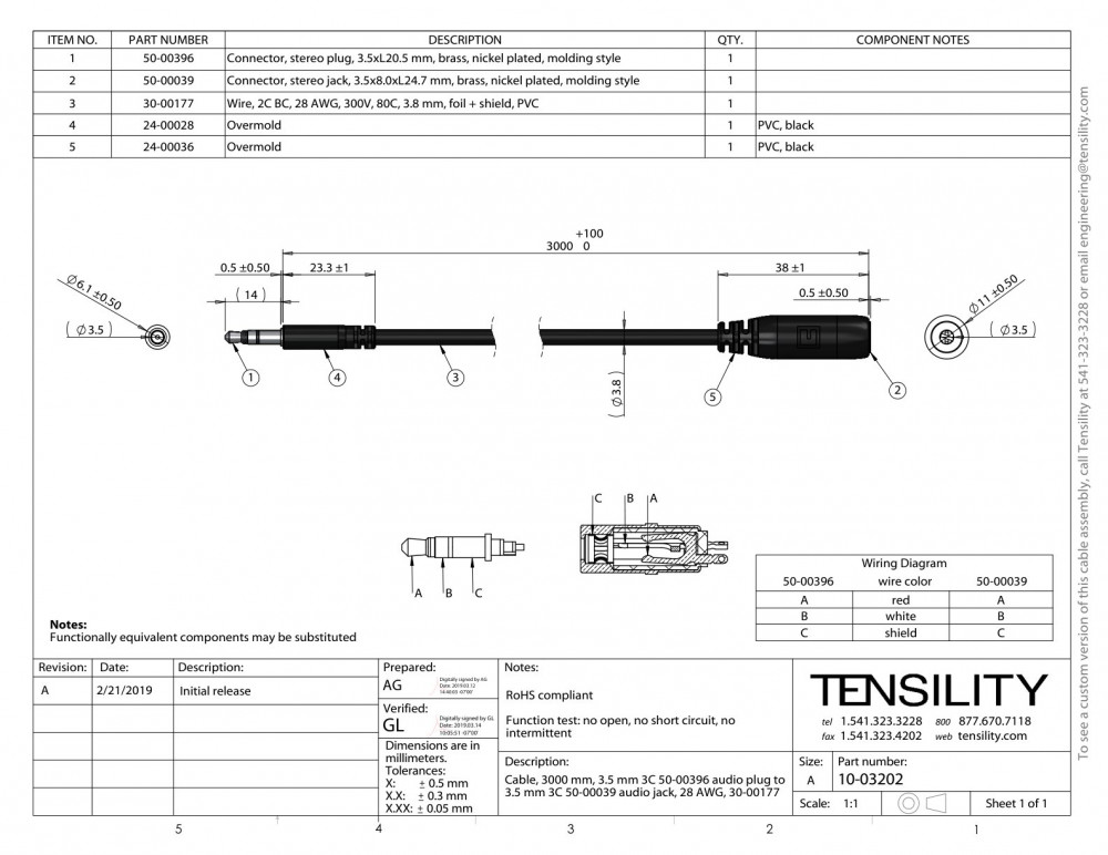 Tensility 10-03202 assembly drawing and wiring information