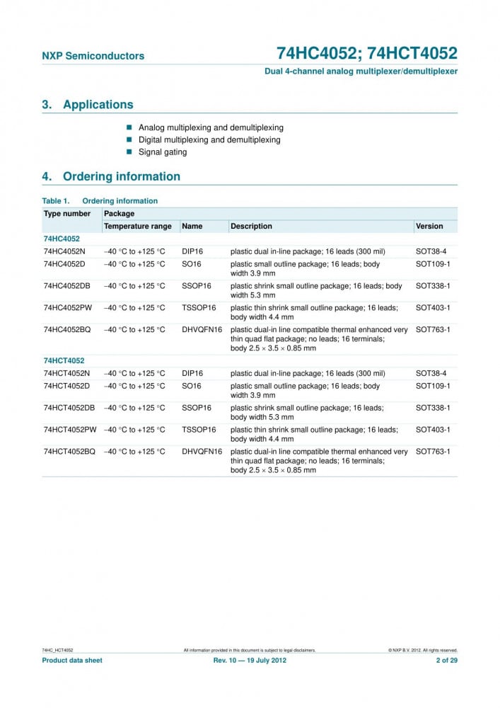 MC74HC4052 technical document page 2