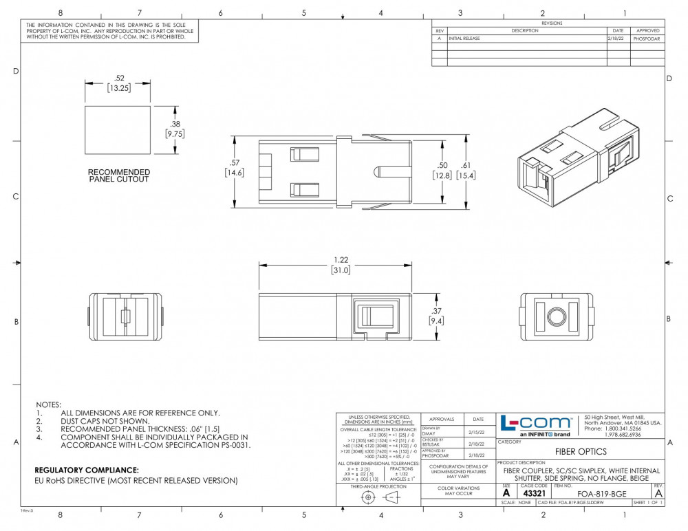 FOA-819-BGE L-com technical drawing preview