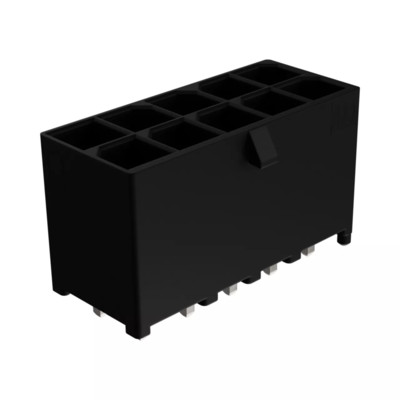 Mega-Fit Vertical Header, 5.70mm Pitch, Through Hole, Dual Row, 8 Circuits, 0.38µm Gold (Au) Plating, 3.73mm Tail Length, Glow-Wire Capable, Tape and Reel, Black
