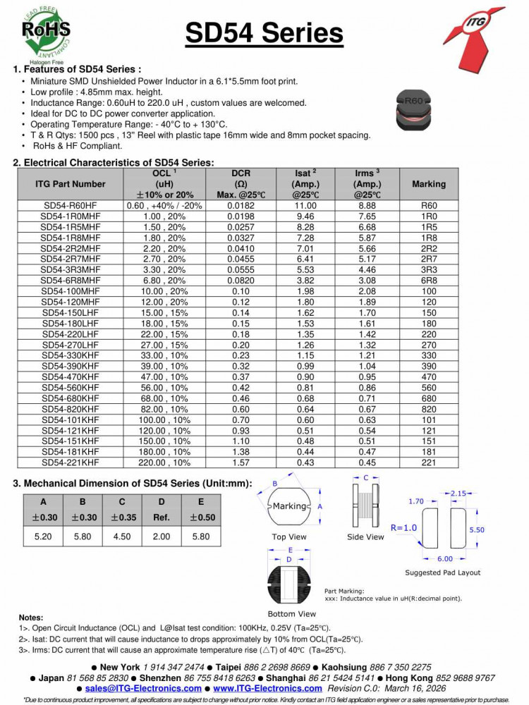 ITG Electronics SD54 series technical document image