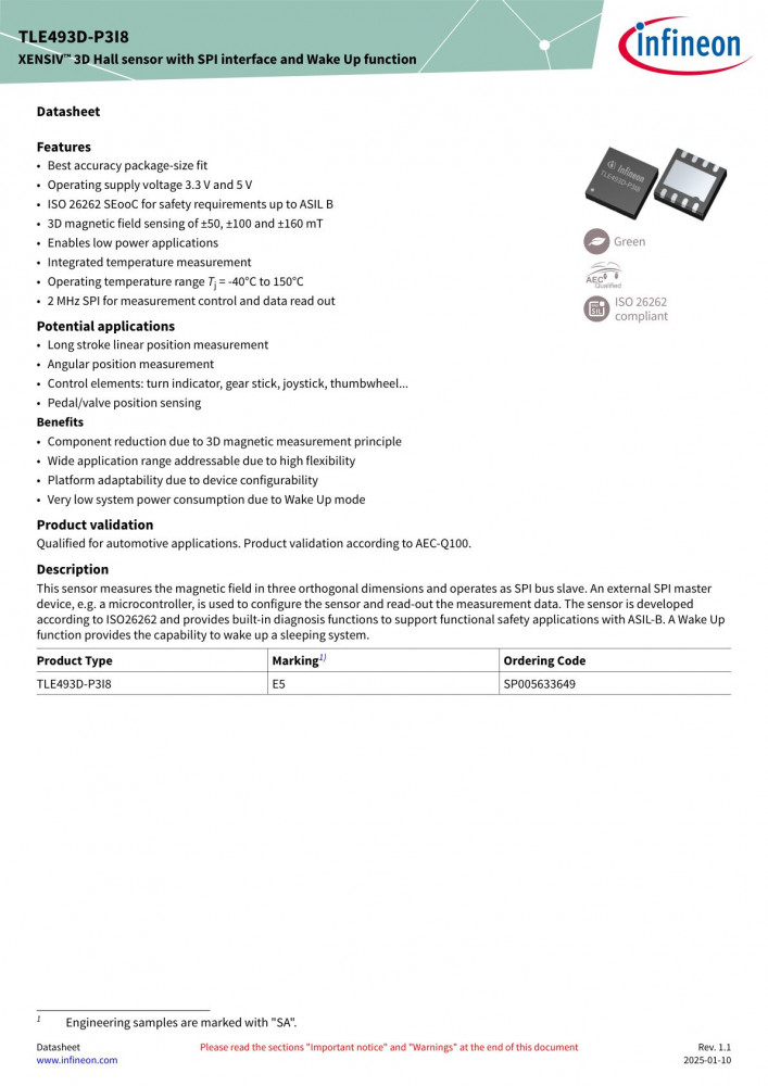 TLE493DP3I8XTMA1 datasheet page 1