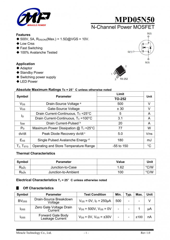 MPD05N50 datasheet page 1