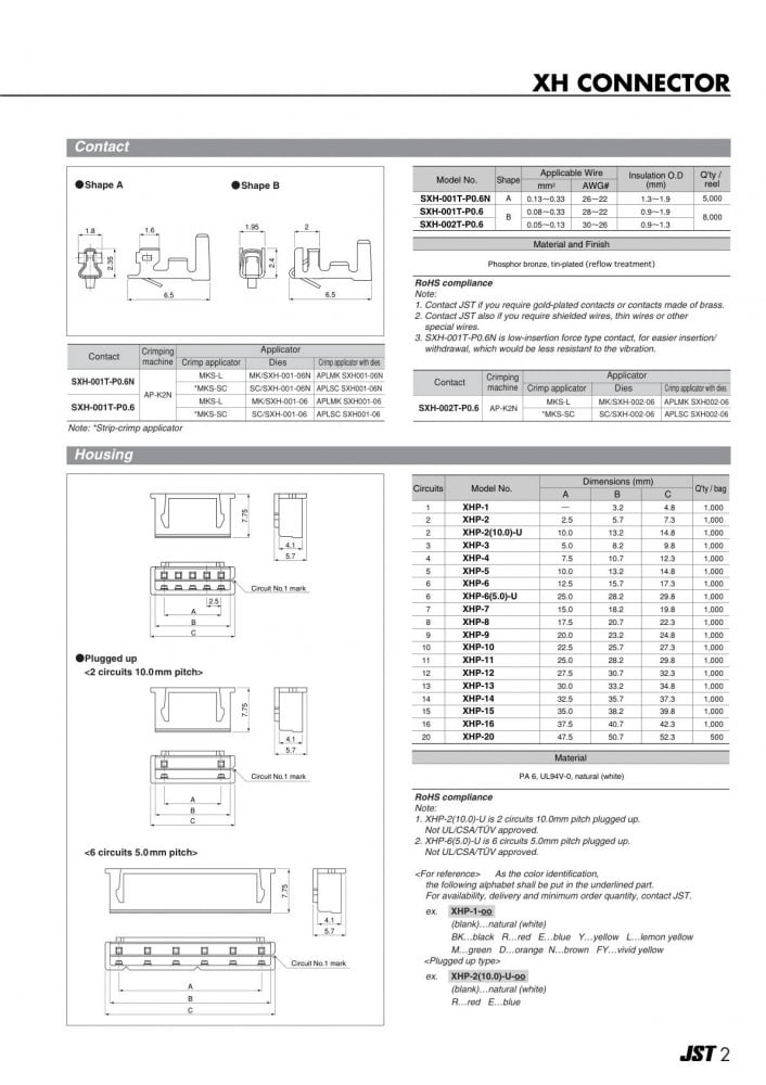 JST XH connector datasheet page 2