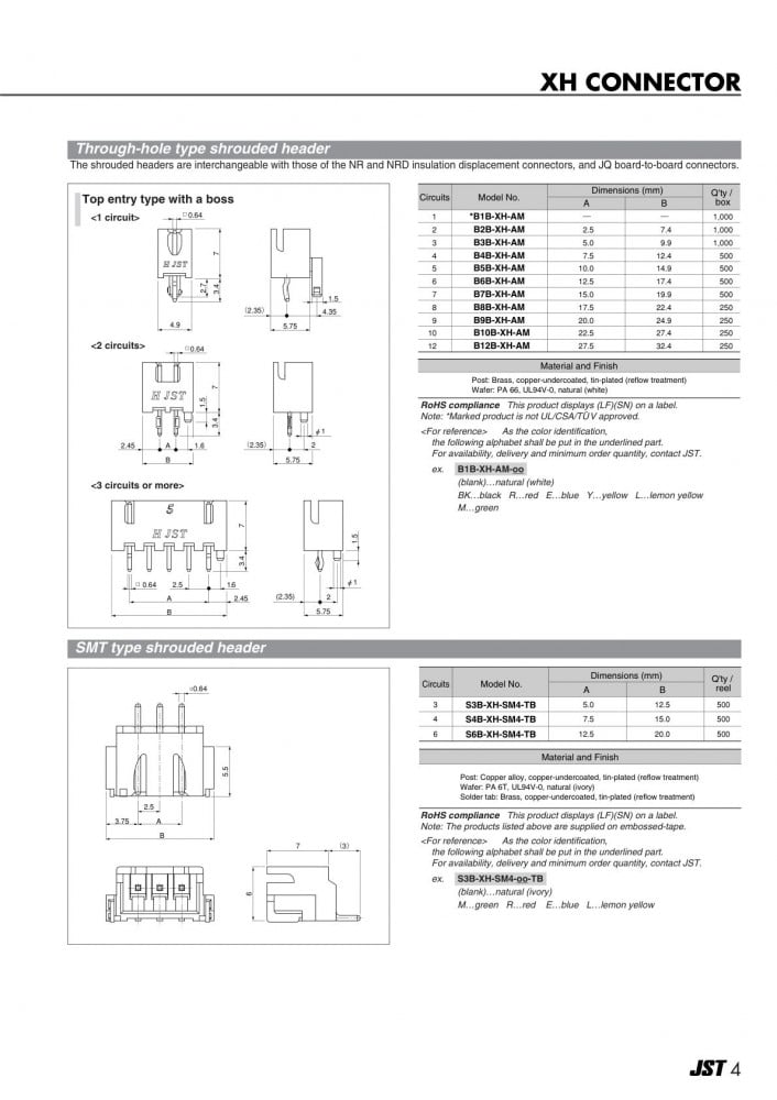 JST XH connector datasheet page 4