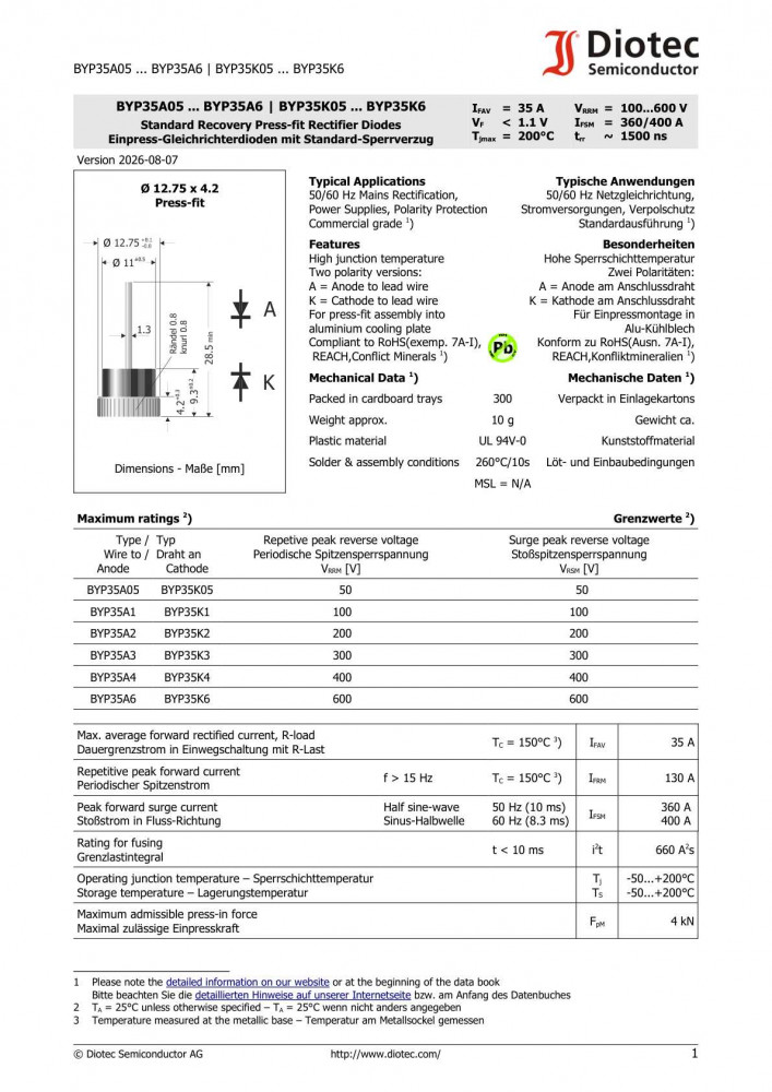 BYP35A6 technical document page 1