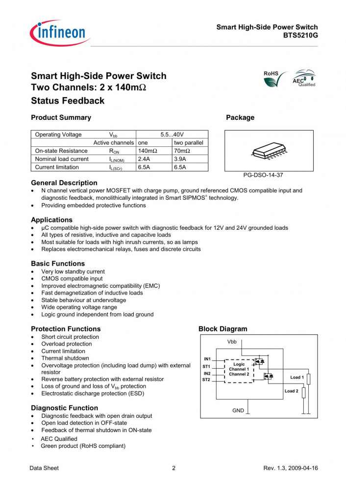 BTS5210G datasheet page 2