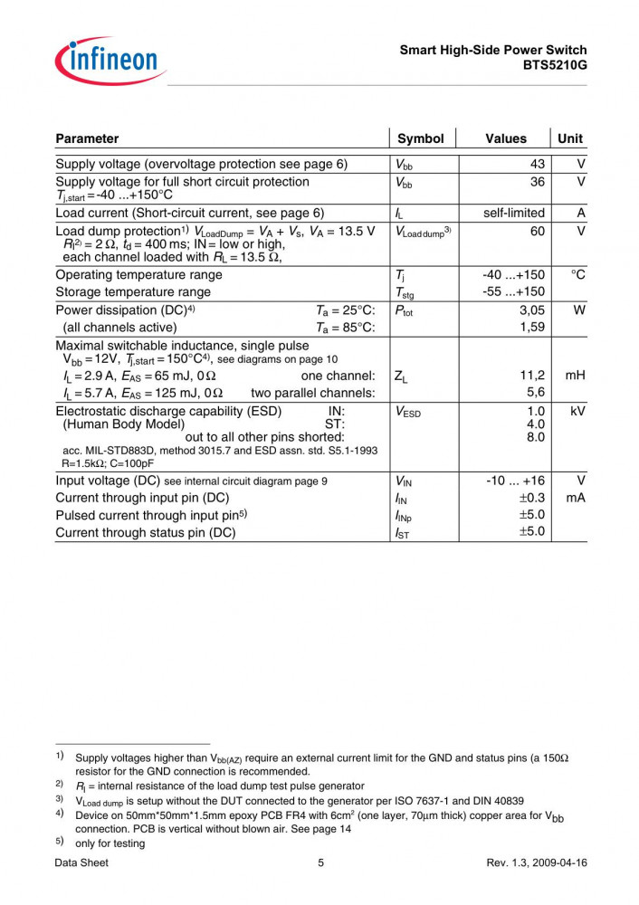 BTS5210G datasheet page 5