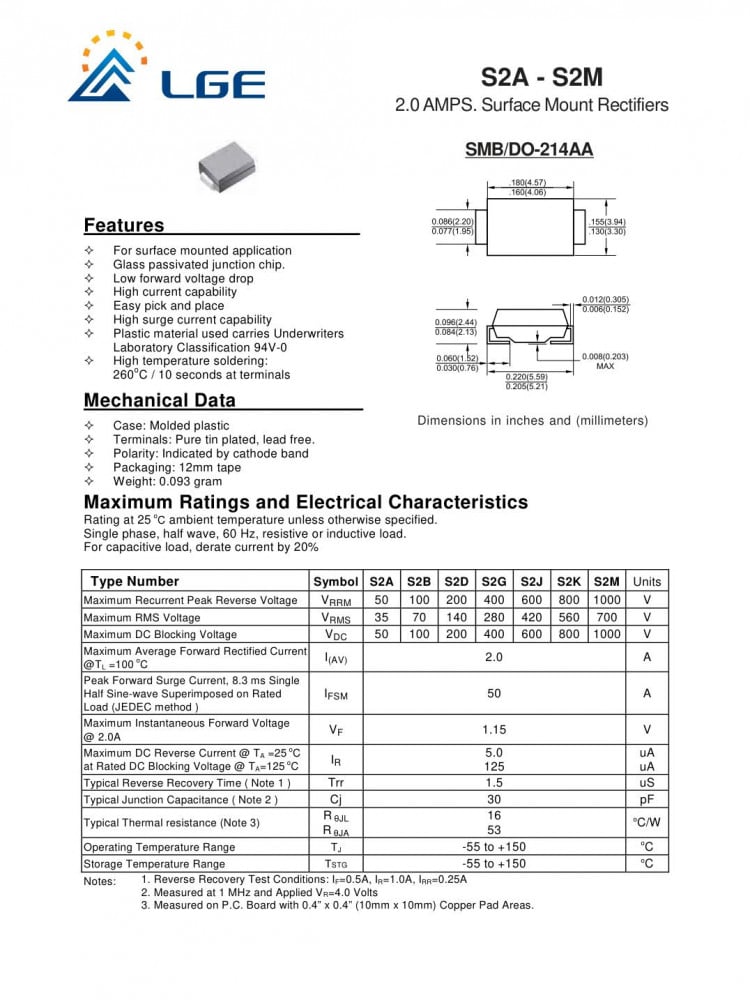 LGE S2A datasheet page 1