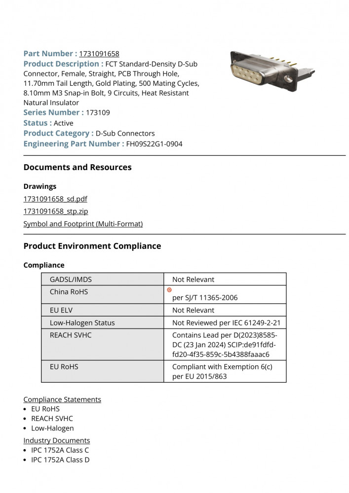 MOLEX 1731091658 technical document preview, page 1