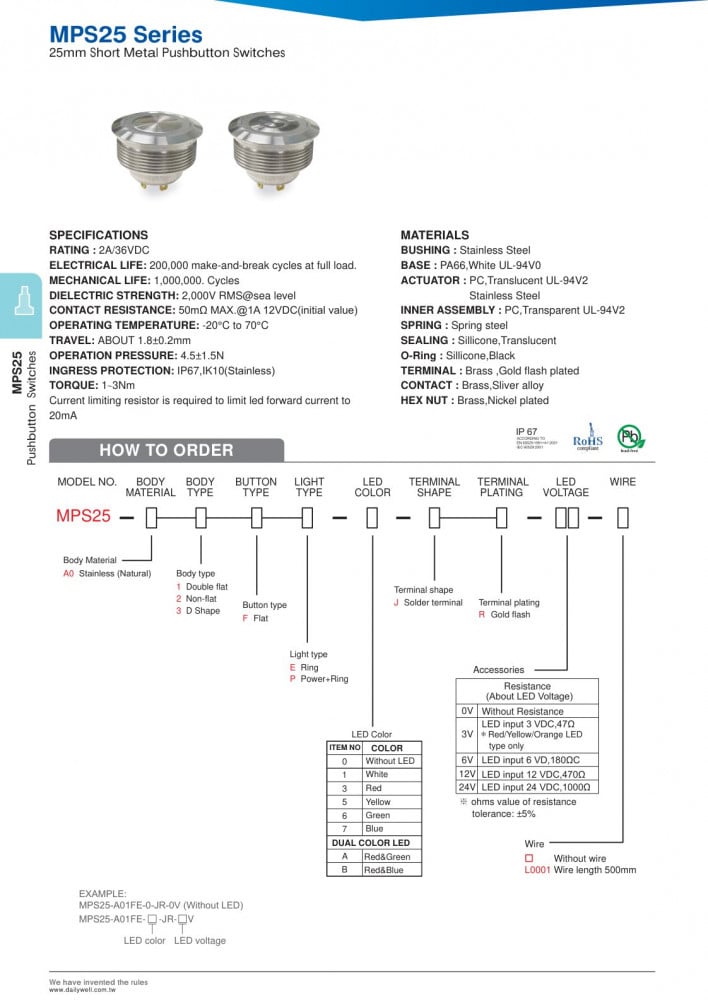 Dailywell MPS25-A01FE-3-JR-3V datasheet page 1