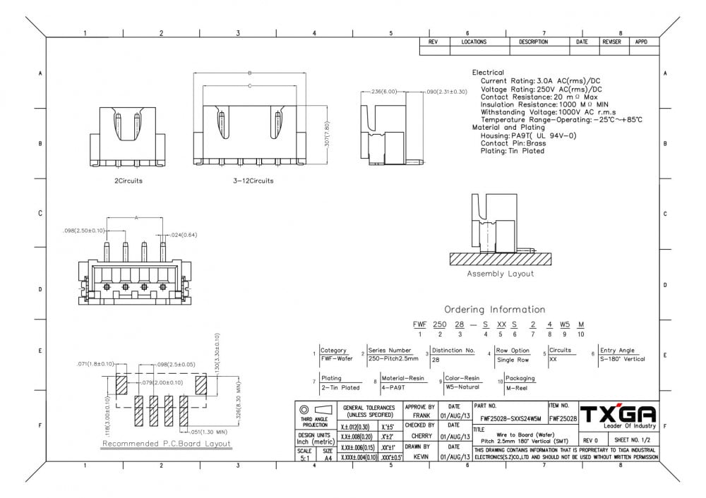 TXGA FWF25028-S08S24W5M technical document page 1