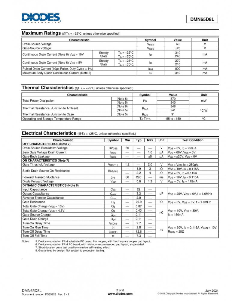 DMN65D8L-7 datasheet page 2