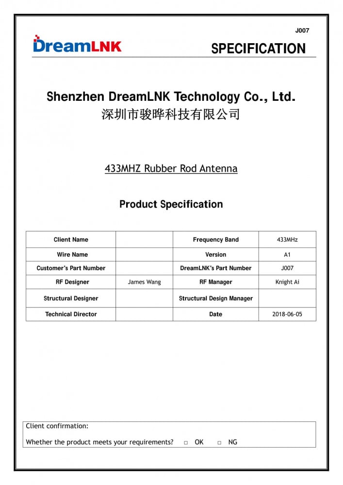 J007-433M specification cover