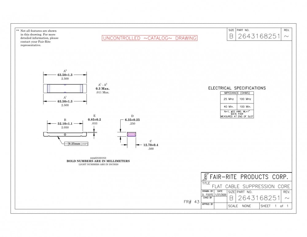 Fair-Rite 2643168251 official drawing preview