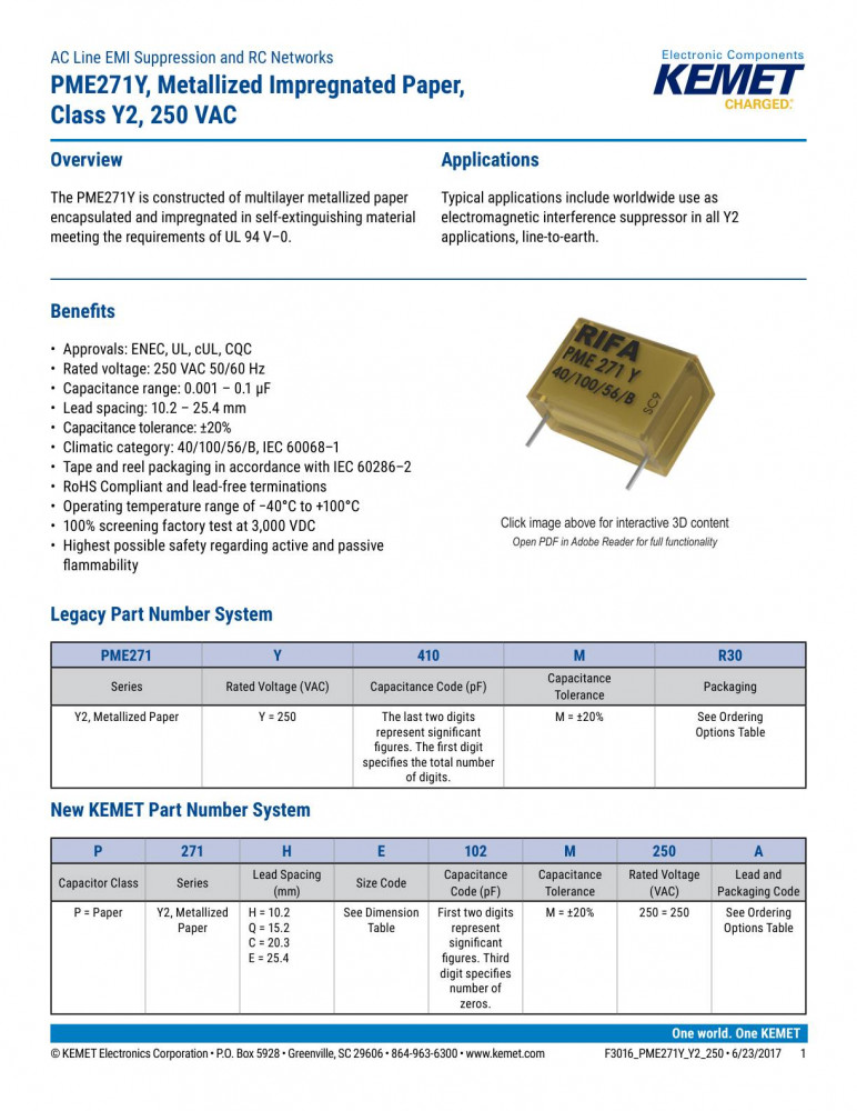 KEMET P271 datasheet page 1
