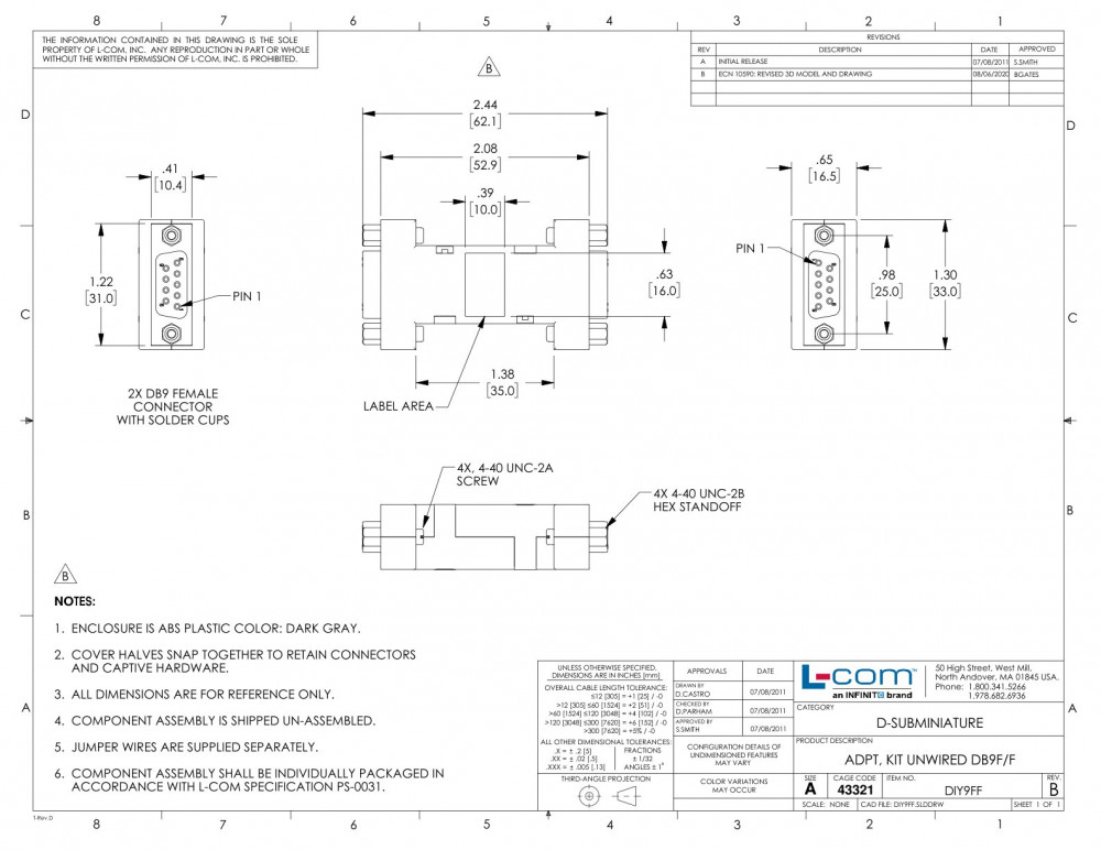 L-com DIY9FF technical drawing preview