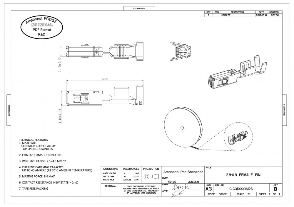 Amphenol C310003612S technical drawing preview