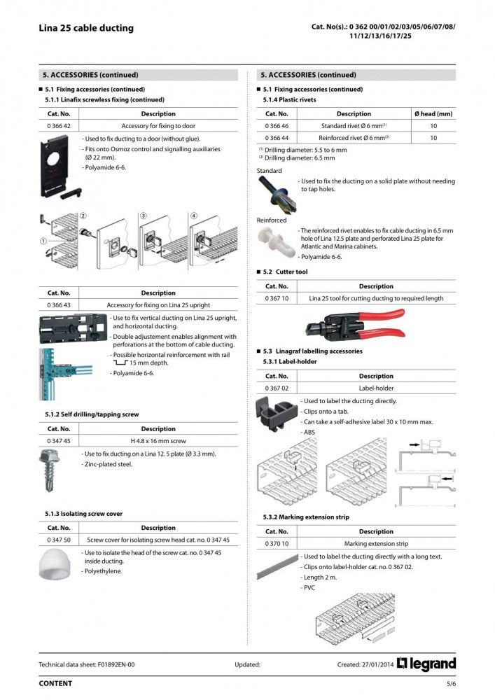 Legrand Lina 25 cable ducting technical document, page 5