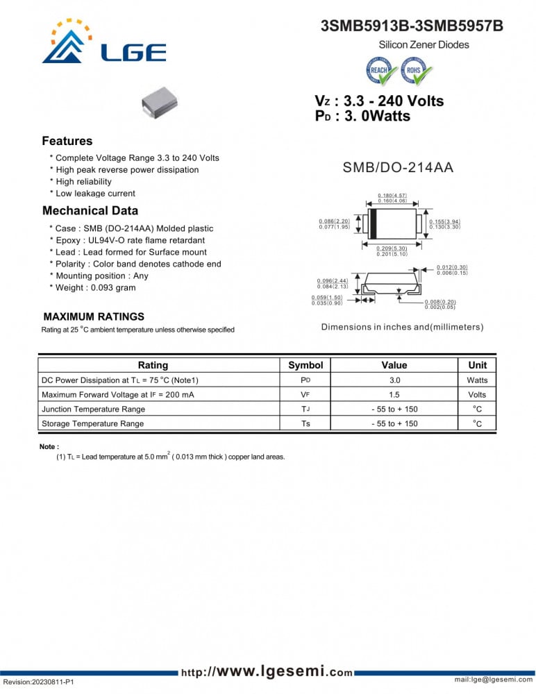 3SMB5931B datasheet page 1