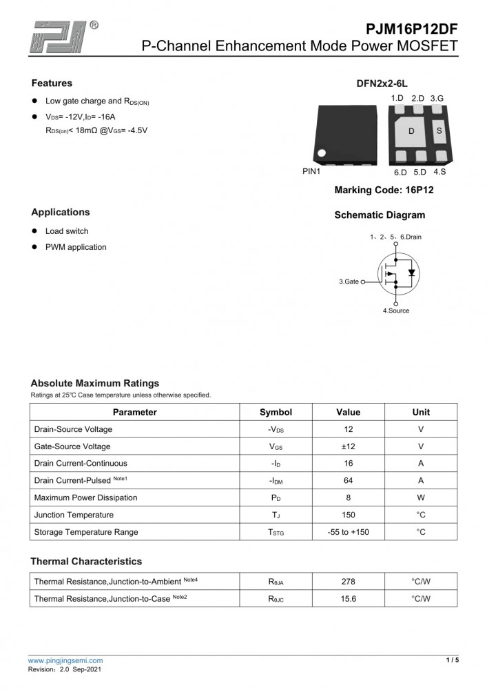 PJM16P12DF datasheet page 1