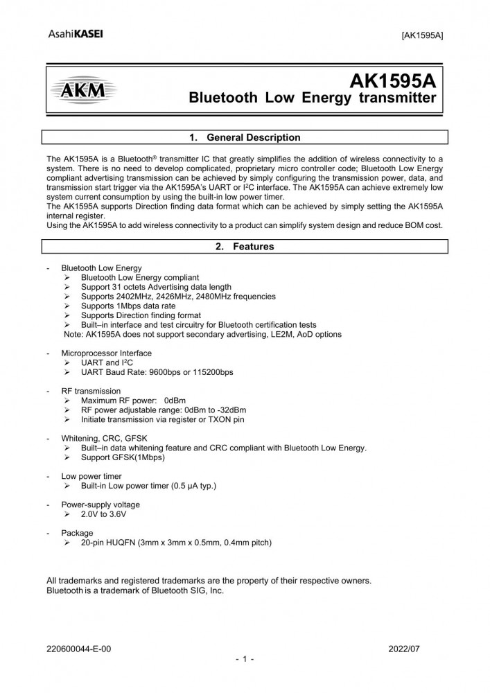 AK1595A datasheet page 1
