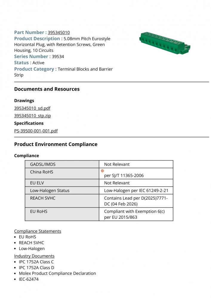 ESE Eurostyle terminal blocks product specification page 1