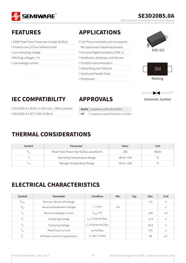 SE3D20B5.0A datasheet page 1