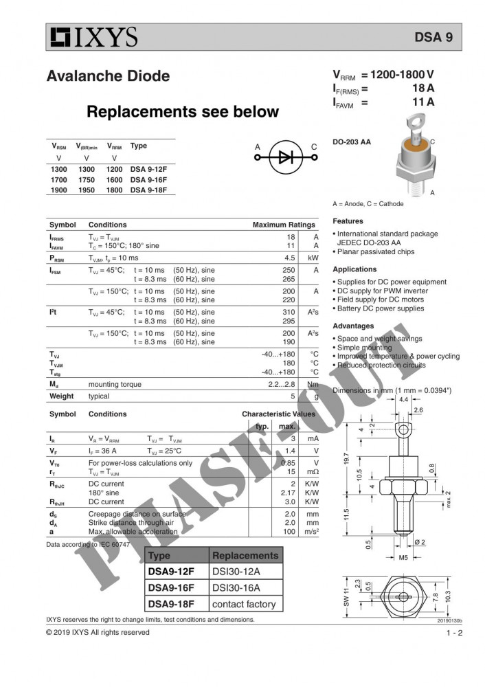 DSA9-12F technical datasheet page 1