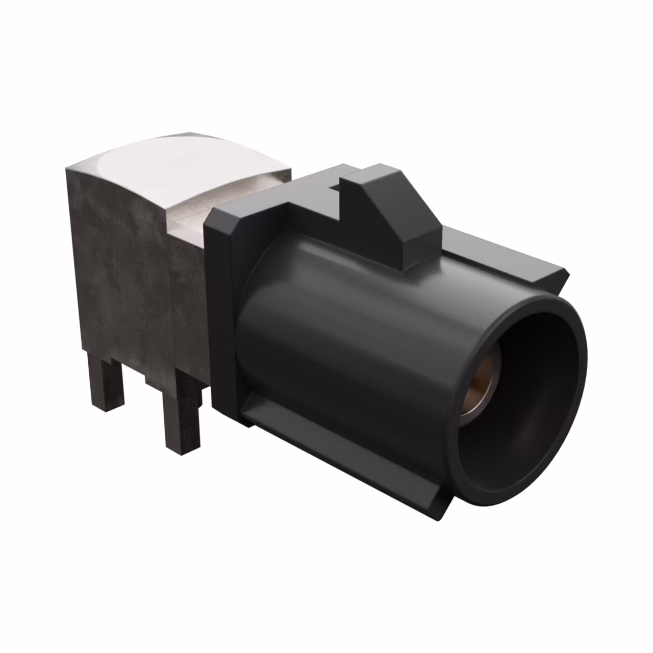 FAKRA Jack, Right-Angle, PCB Receptacle, Through Hole, Brass Body, Tin (Sn) Plated, Keying Code G, Gray, 50 Ohms for sale