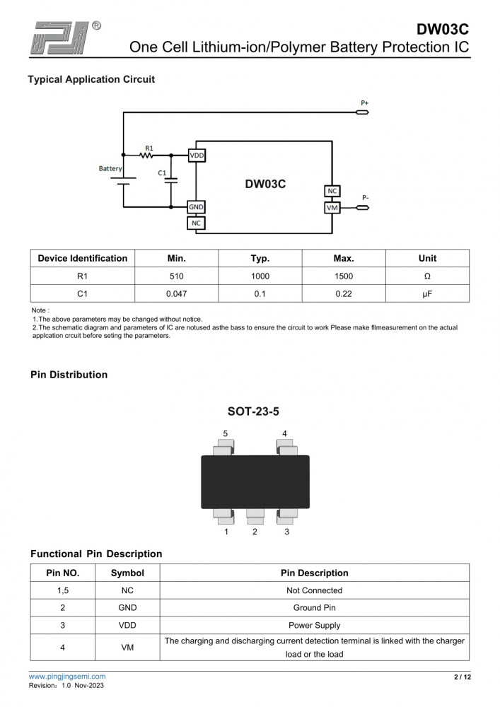 DW03C datasheet page 2