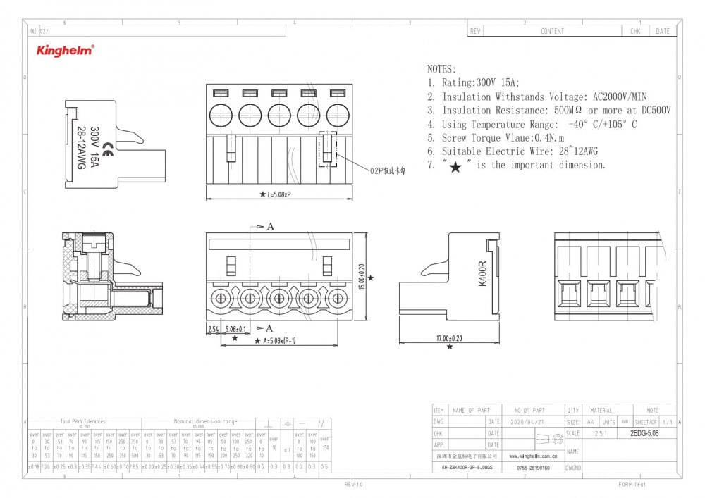 KH-ZBK400R-3P-5.08GS technical drawing
