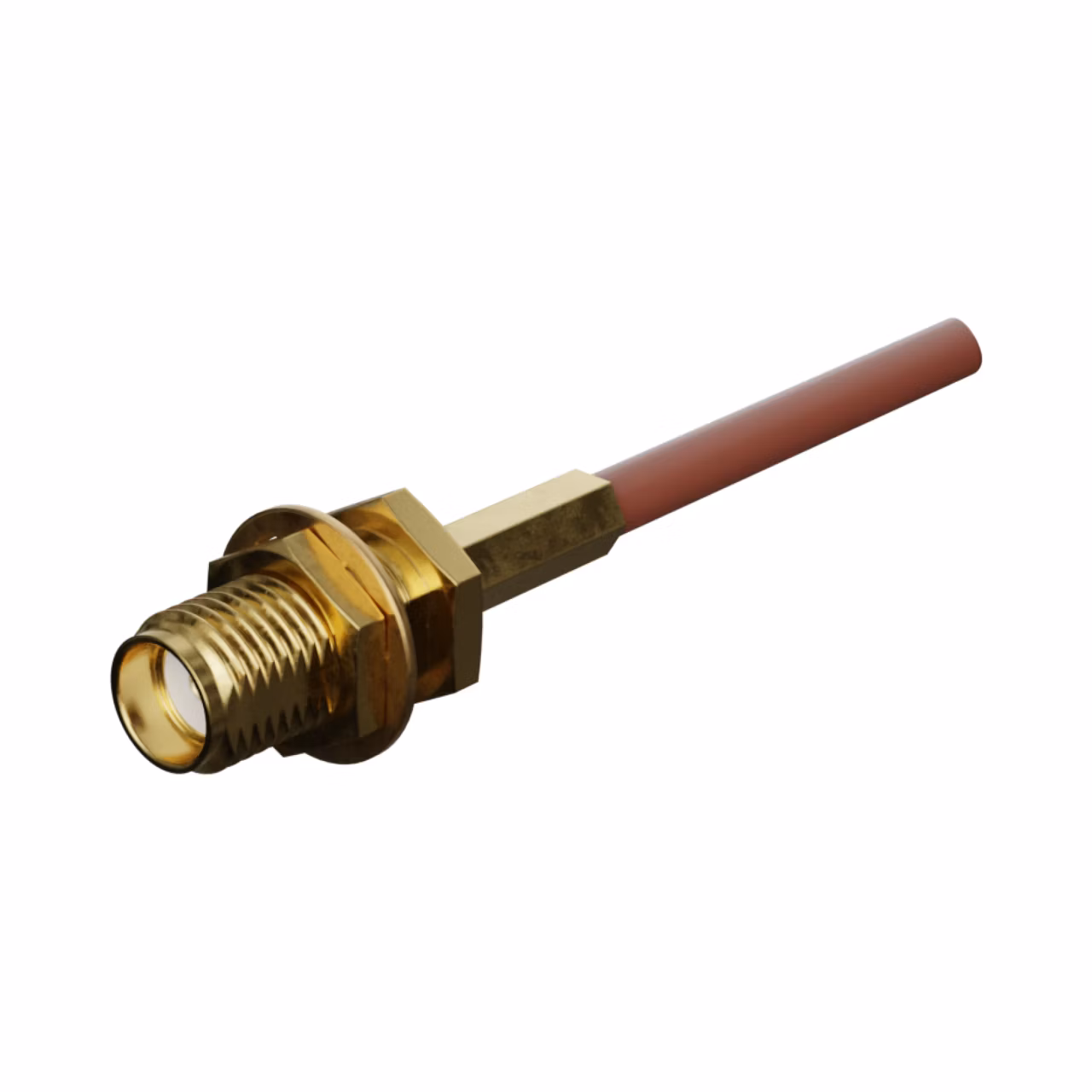 SMA Jack, Straight, Bulkhead, Crimp, RG-174, RG-188 and RG-316 Cable, without Shrink Tube, Brass Body, Gold (Au) Plated, Bag, 50 Ohms for sale