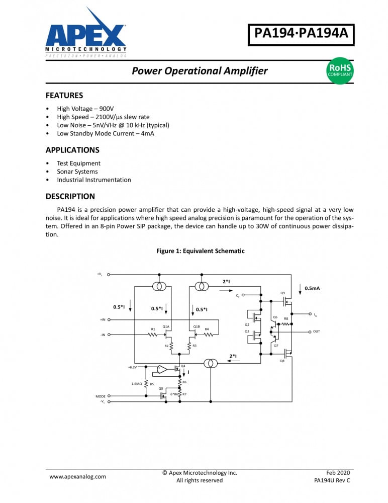 PA194 datasheet page 1