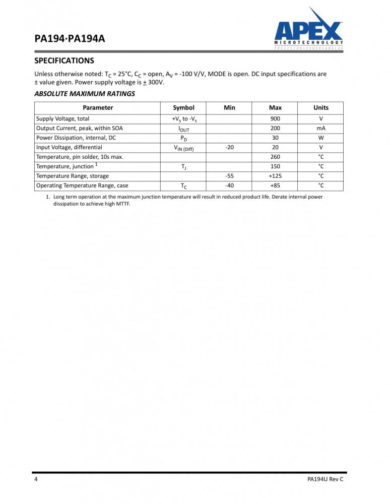 PA194 datasheet page 4