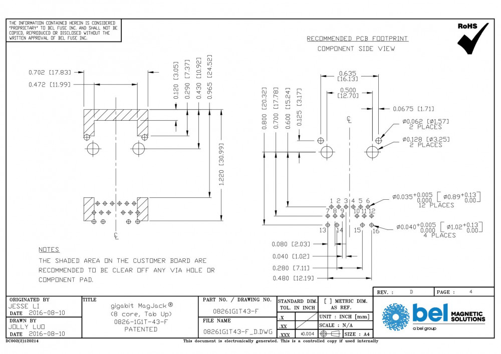 Bel Fuse 0826-1G1T-43-F technical drawing page 3