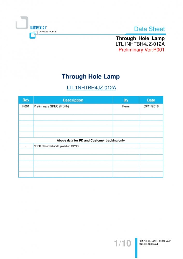 LTL1HNTBH4JZ-012A datasheet page 1
