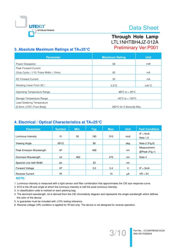 LTL1HNTBH4JZ-012A datasheet page 3