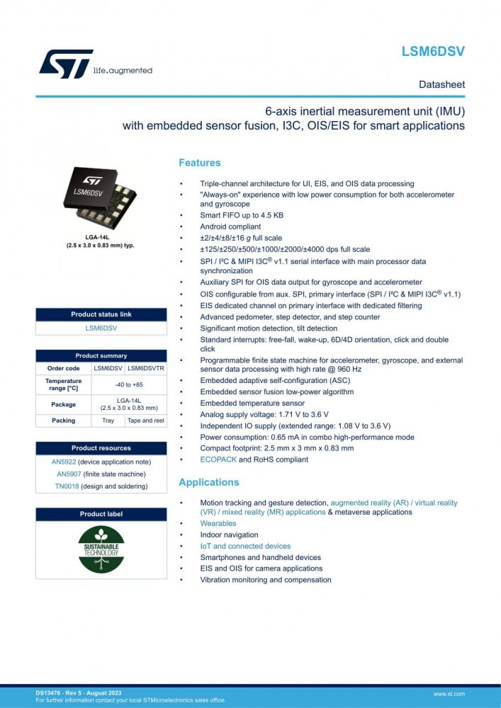 LSM6DSV document page 1