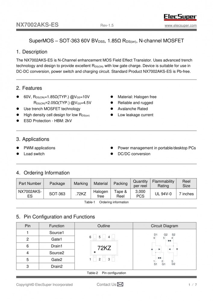 NX7002AKS-ES datasheet page 1