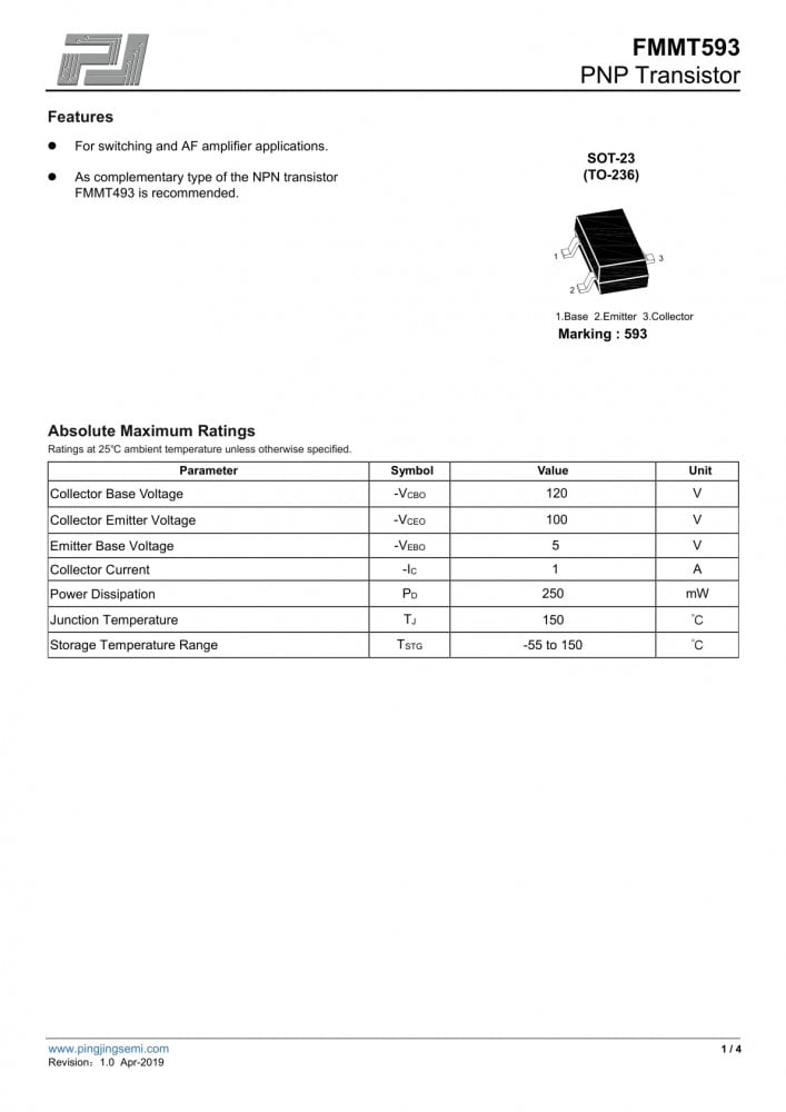 FMMT593 datasheet page 1