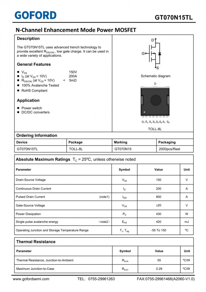 GT070N15TL datasheet page 1