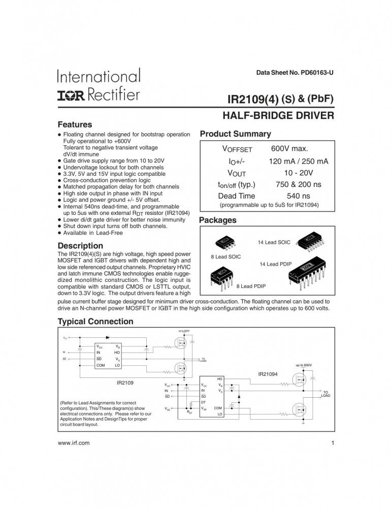 IR2109PBF datasheet page 1